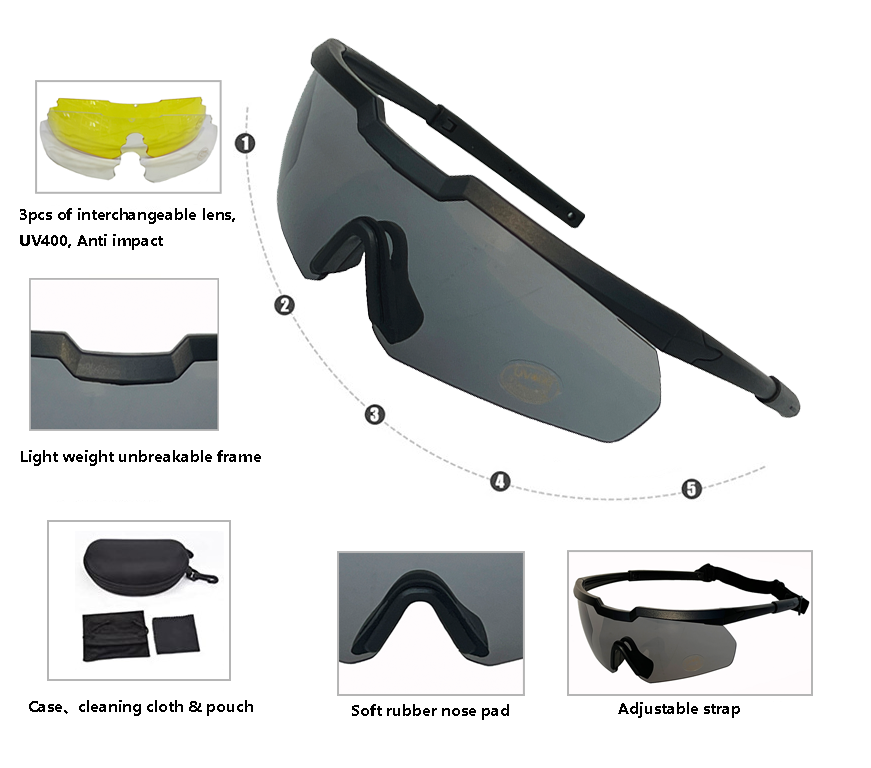 Impact Proof 2.7mm Thickness Tactical Lens Shooting Ballistic Glasses ...